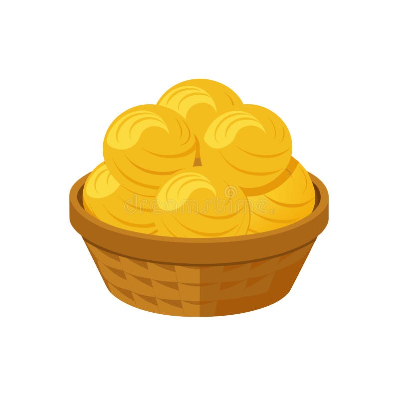 Golden Bread Rolls in a Woven Basket Illustration Image Stock Image ...