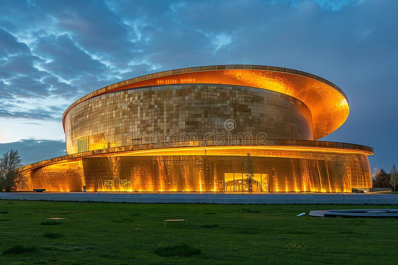 A Golden Building in the Shape of an Orange Dome Illuminated Stock ...