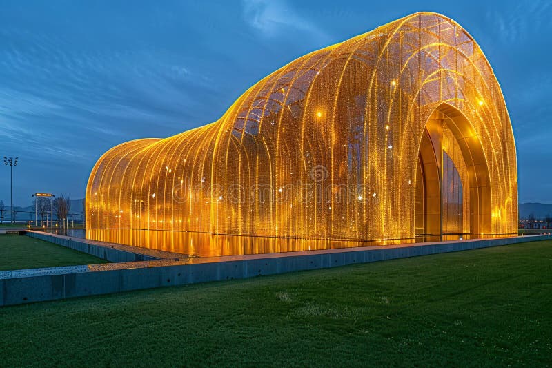 A Golden Building in the Shape of an Orange Dome Illuminated Stock ...
