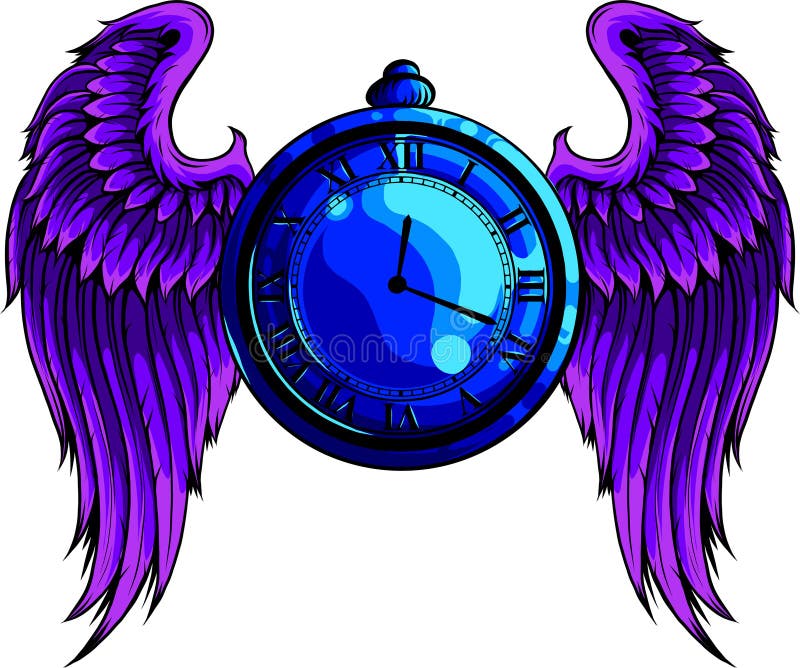 Vector Illustration of Golden Clock with Wings. Stock Vector ...