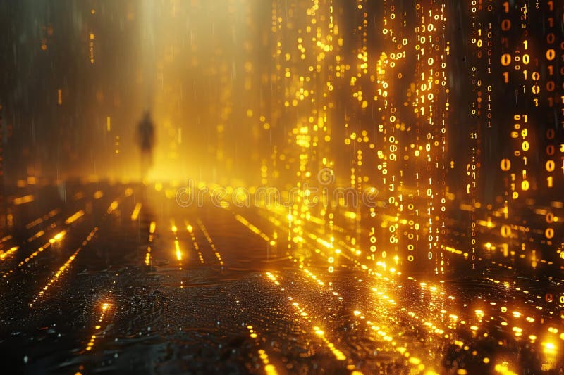 Illustration of Golden Digital Rain of Numbers Falling on a Black ...