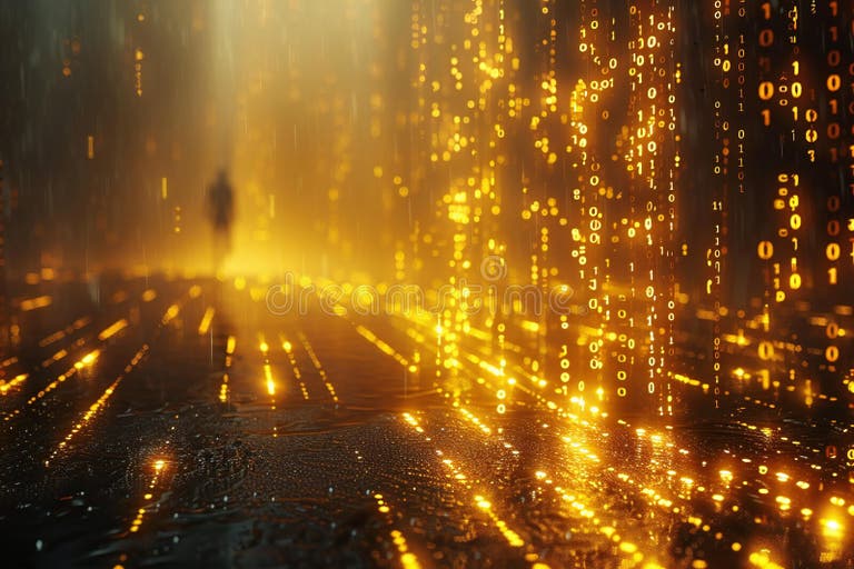 Illustration of Golden Digital Rain of Numbers Falling on a Black ...