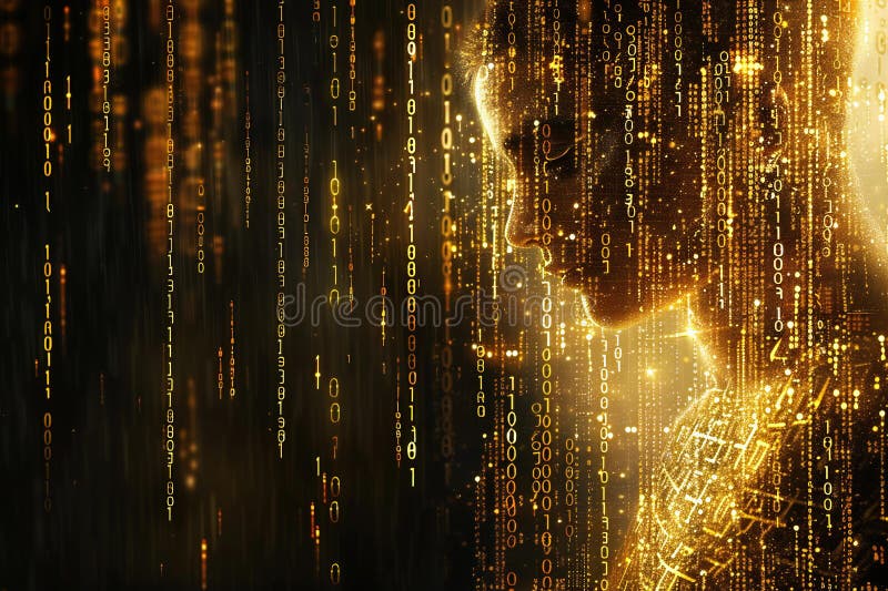 Illustration of Golden Digital Rain of Numbers Falling on a Black ...