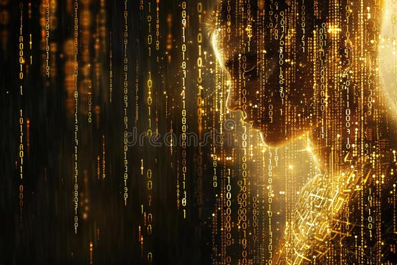 Illustration of Golden Digital Rain of Numbers Falling on a Black ...