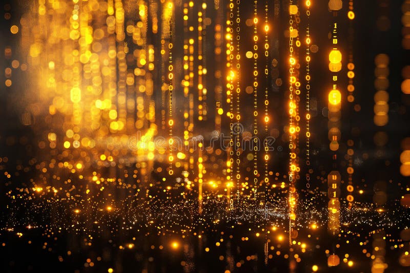 A Golden Digital Rain of Numbers Falling on a Black Background, with ...