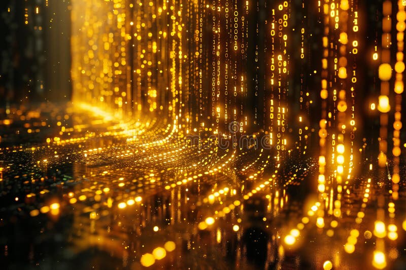 A Golden Digital Rain of Numbers Falling on a Black Background, with ...