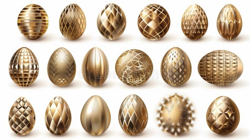 Illustration of Golden Easter Eggs Isolated on a White Background. Gold Easter Eggs Decorated ...