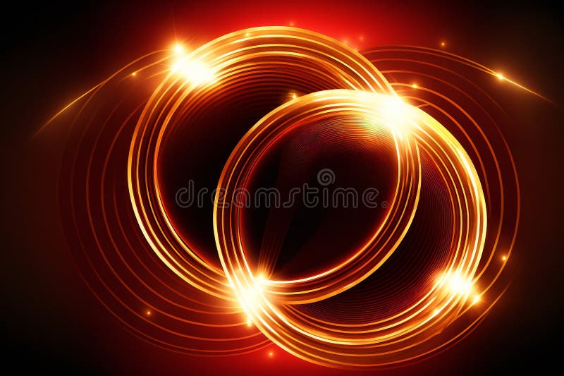 Golden Light Rings on Red, Digital Illustration Artwork, Abstract ...