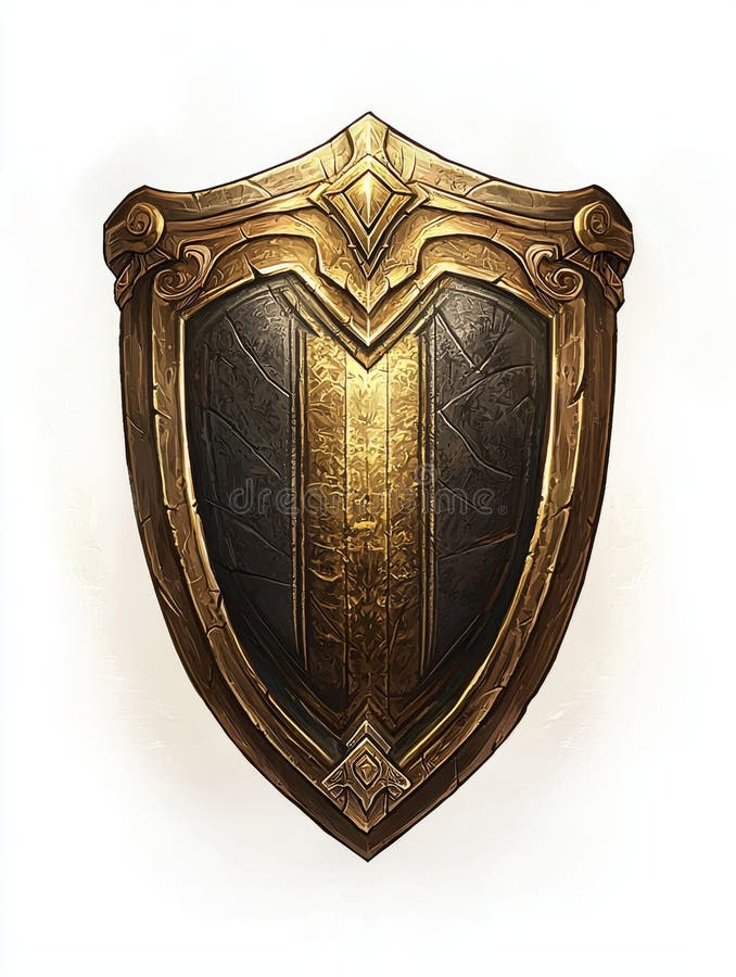 This is an Illustration of a Golden Metal Shield Armor Accessory from ...
