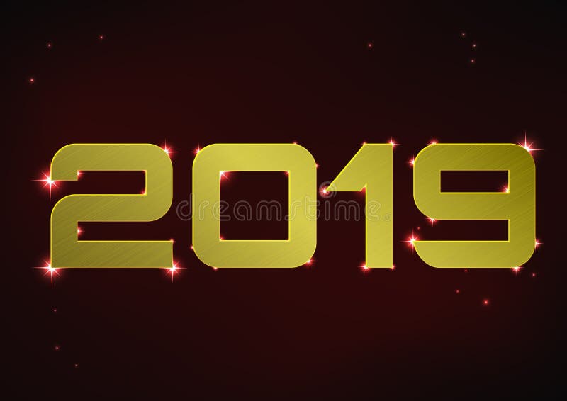 Illustration of Golden Metallic Number 2019 Over Red Night Sky Stock ...