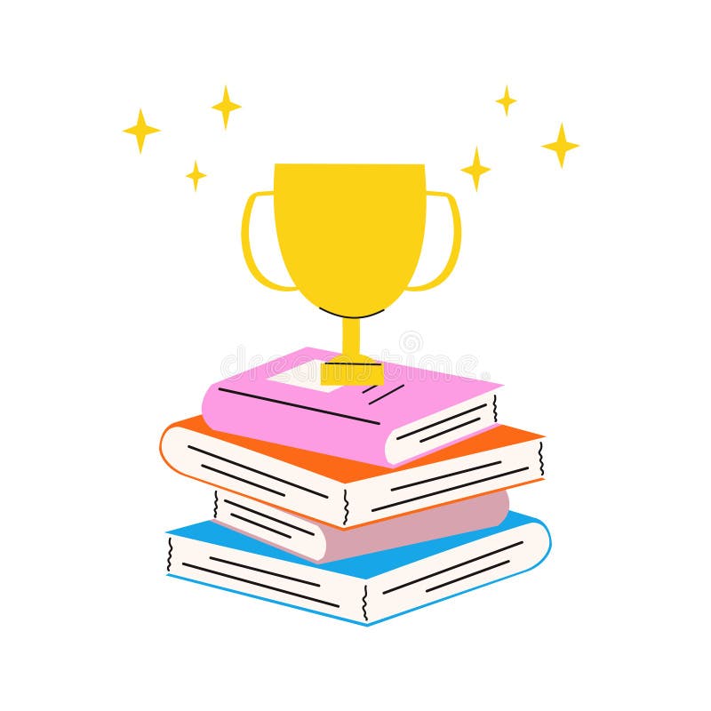 An Illustration of a Golden Trophy Standing on a Stack of Books. Book ...