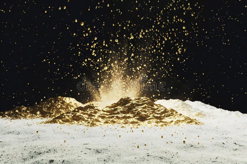 Illustration of a Golden Volcano in the Desert with Snow Stock ...