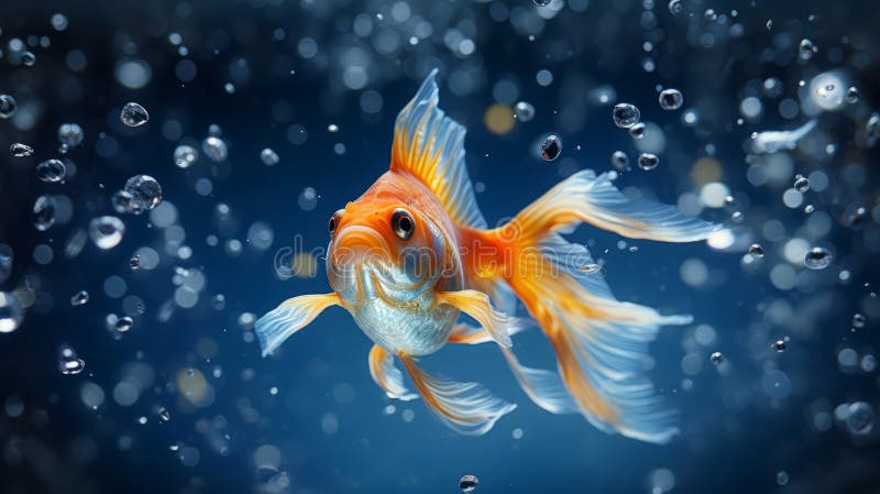 Illustration of a Goldfish Swimming in Water with Bubbles Stock Image ...