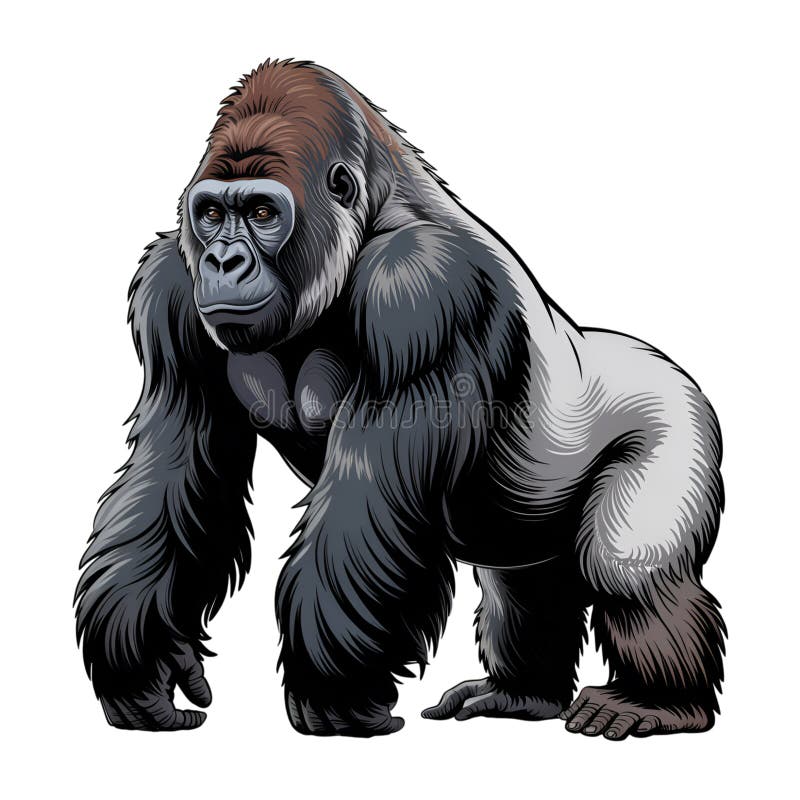 Gorilla Illustration, Full Body View of Primate with Detailed Fur and ...