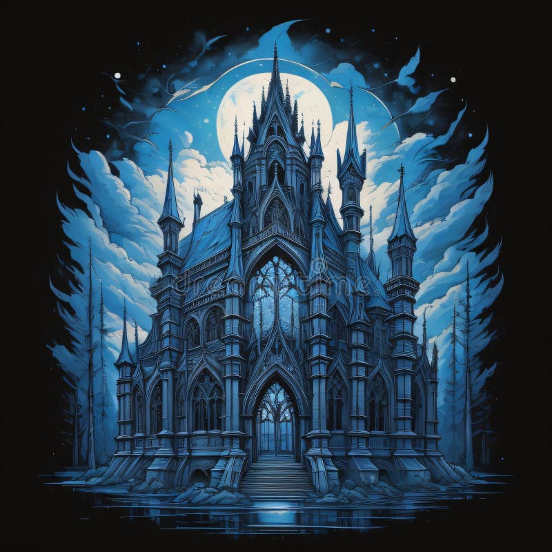 Illustration of a Gothic Castle at Night. Stock Illustration ...
