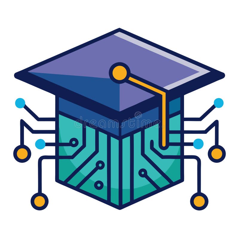 Digital Education Concept: Graduation Cap on a Circuit Board, Machine ...