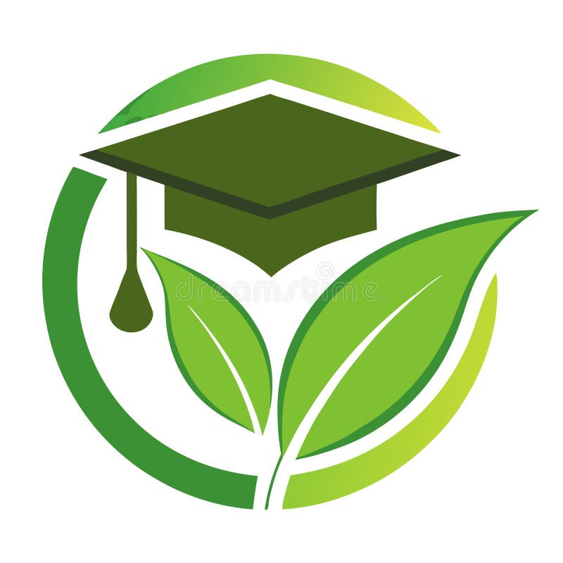 Green Education: Graduation Cap and Leaves Vector Illustration for ...