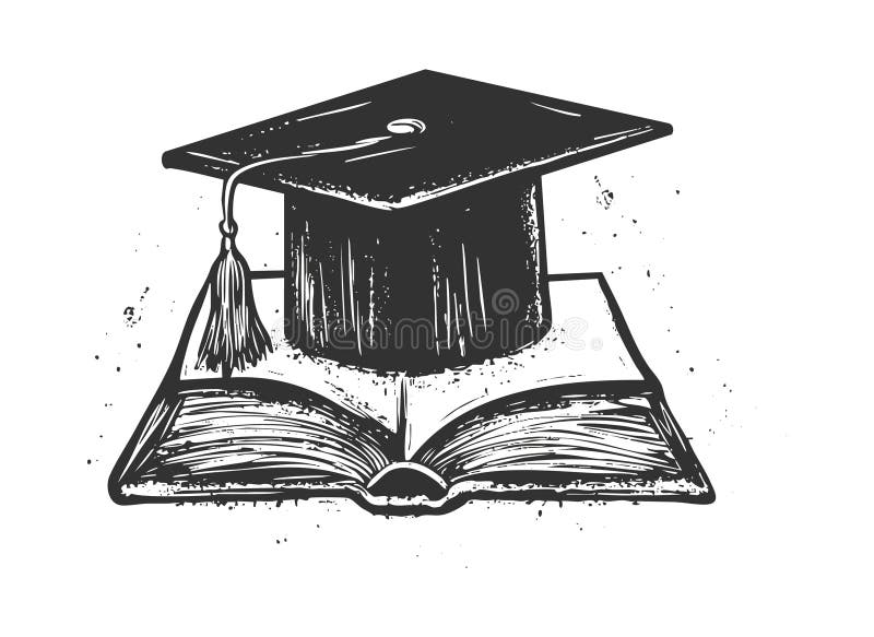 Illustration of a Graduation Cap on an Open Book, Symbolizing Education ...