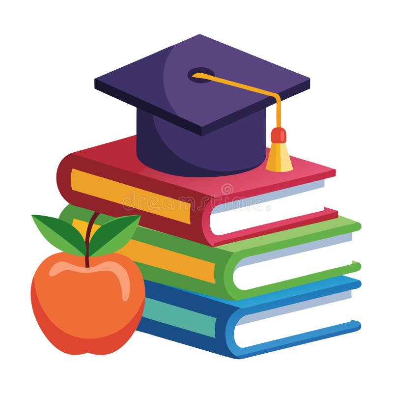Graduation Cap on Books with Apple: Education, Learning, and Graduation ...