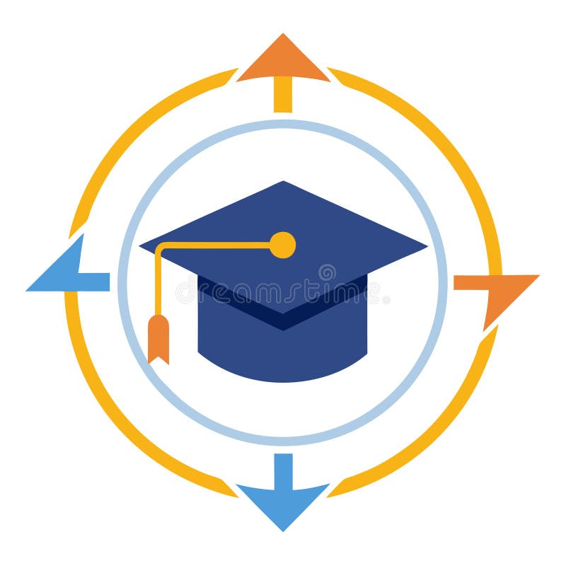 Graduation Cap Icon with Directional Arrows Symbolizing Educational ...
