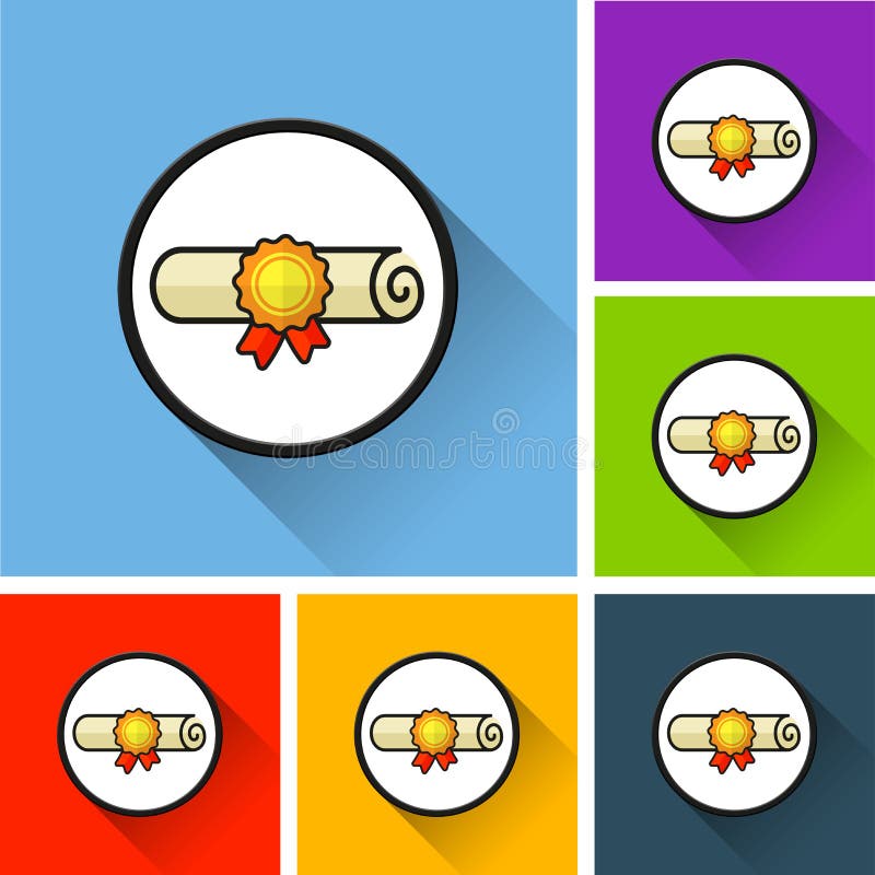 Graduation Icons with Long Shadow Stock Vector - Illustration of white ...