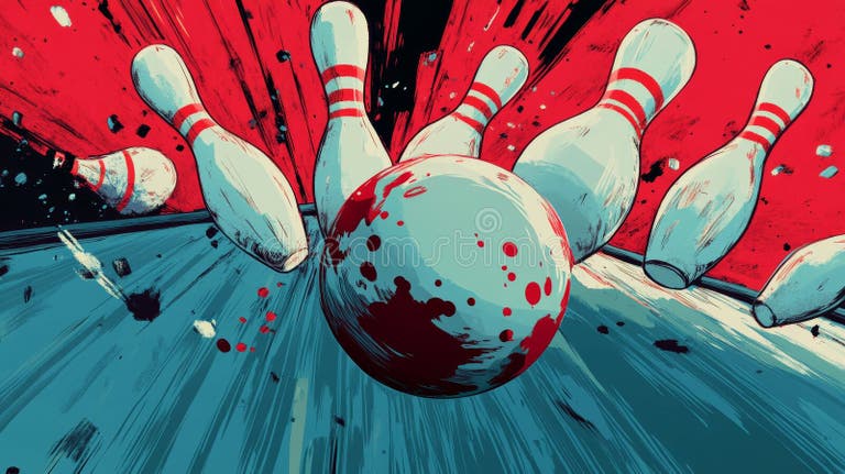 Illustration in Graffiti Style of Bowling Pins Being Broken by the Ball ...