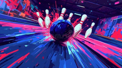 Illustration in Graffiti Style of Bowling Pins Being Broken by the Ball ...