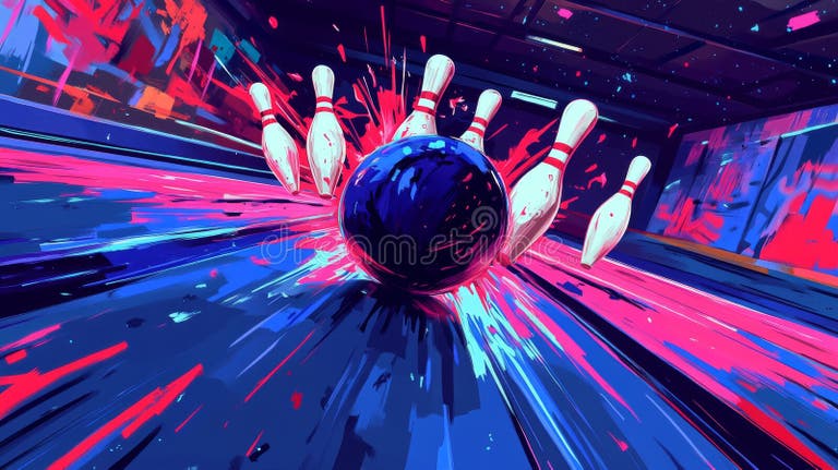 Illustration in Graffiti Style of Bowling Pins Being Broken by the Ball ...