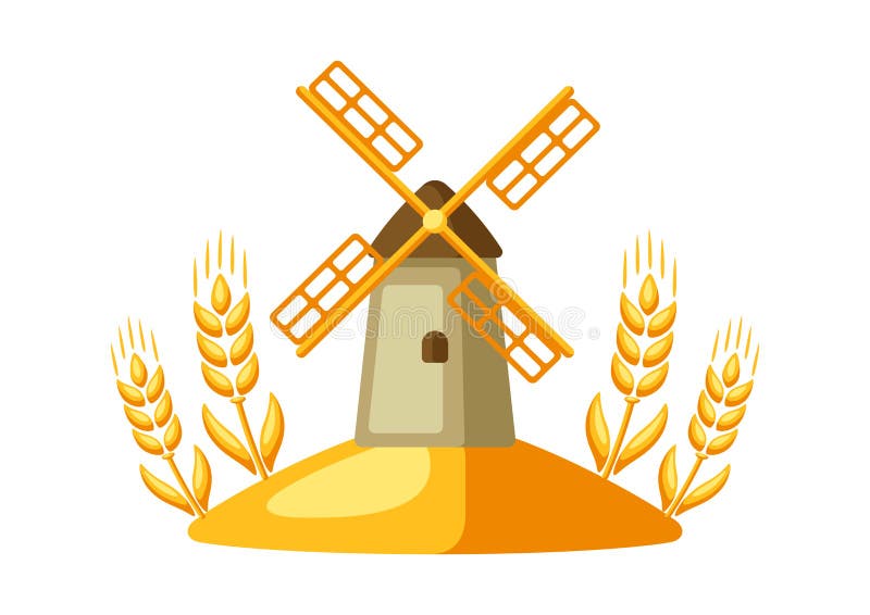 Illustration of Grain Mill with Ripe Wheat Ears. Stock Vector ...