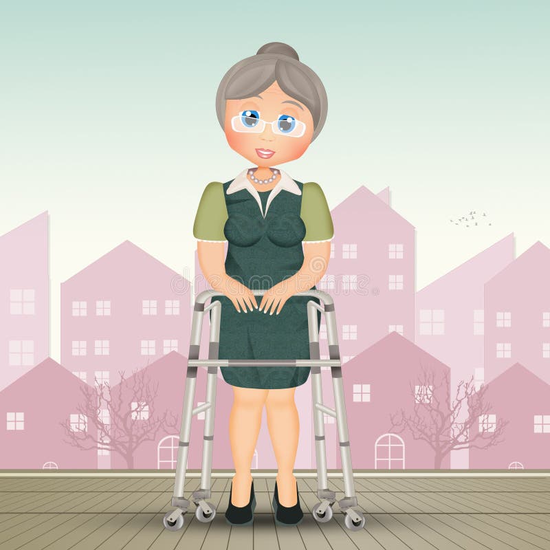 Illustration of Grandmother Walks with Walker Stock Illustration ...