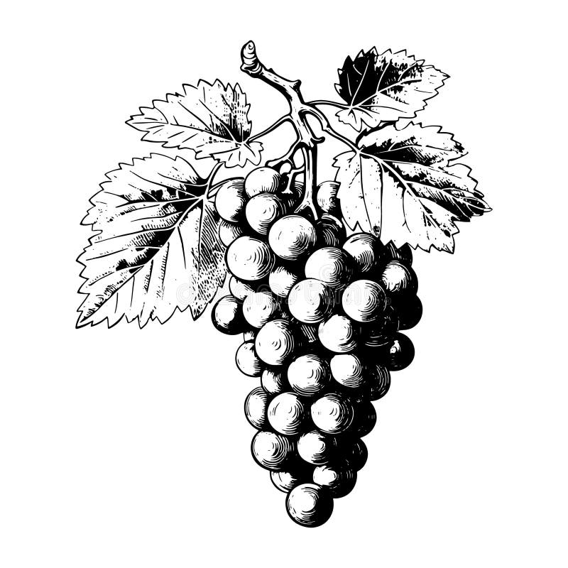 Illustration of a Grape in Engraving Style. Stock Vector - Illustration ...
