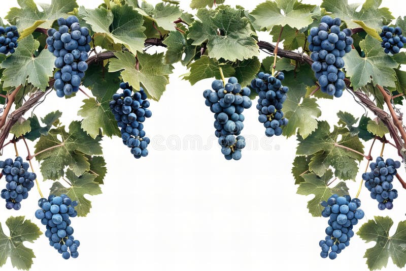 Illustration of Grape Vine with Bunches of Dark Blue Grapes Growing in ...