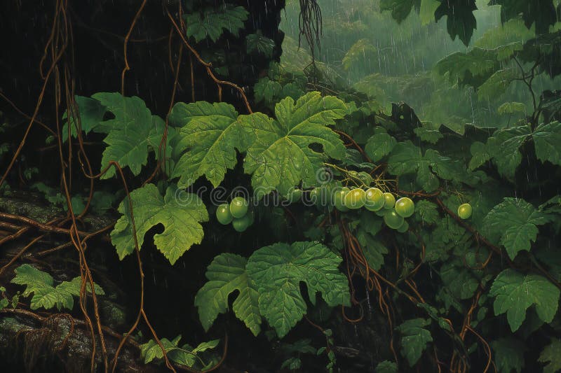 Grapes Growing in the Rain in the Forest Stock Illustration ...