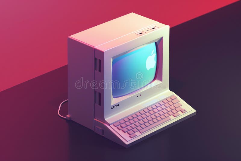 Graphic Ing of an Old Macintosh Computer in a Minimalist Style on a ...
