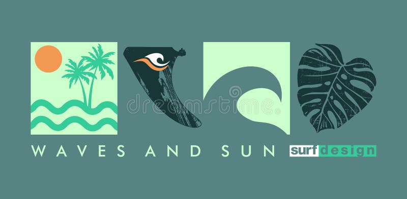 Waves and Sun, Surf Design. Stock Vector - Illustration of water ...