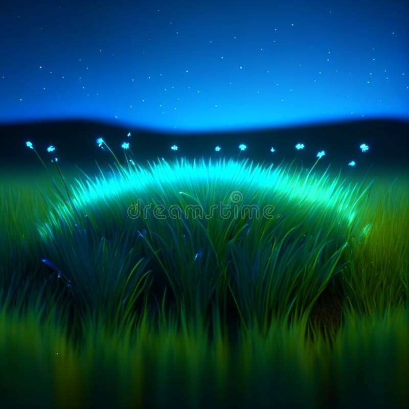 Illustration of Grass Field at Night, 3d Render, Horizontal Generative ...