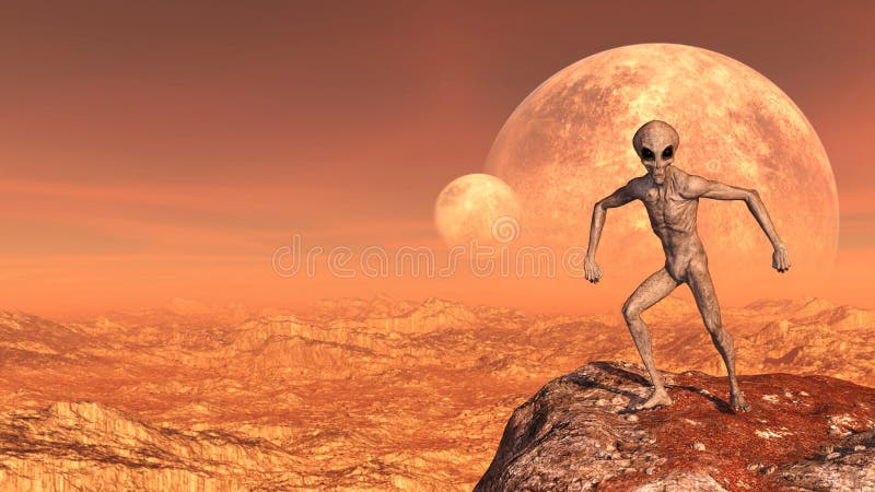 Illustration of a Gray Alien in a Combative Comical Pose Atop a ...
