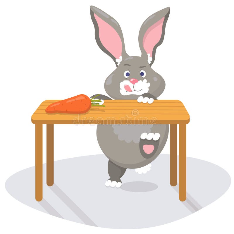Illustration of a Gray Rabbit Near a Table Trying To Get a Mock. Stock ...