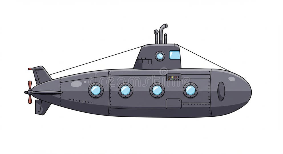 Illustration of a Gray Submarine with a Cylindrical Shape and a Rounded ...