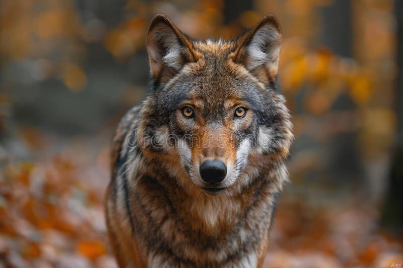 Illustration of Gray Wolf Standing in the Woods in Full View, High ...