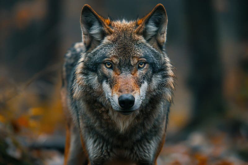 Illustration of Gray Wolf Stands in One of Large Woods, High Quality ...