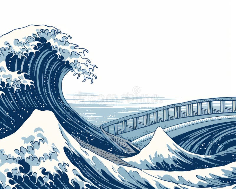 An Illustration of the Great Wave Off Kanagawa Bridge Stock ...