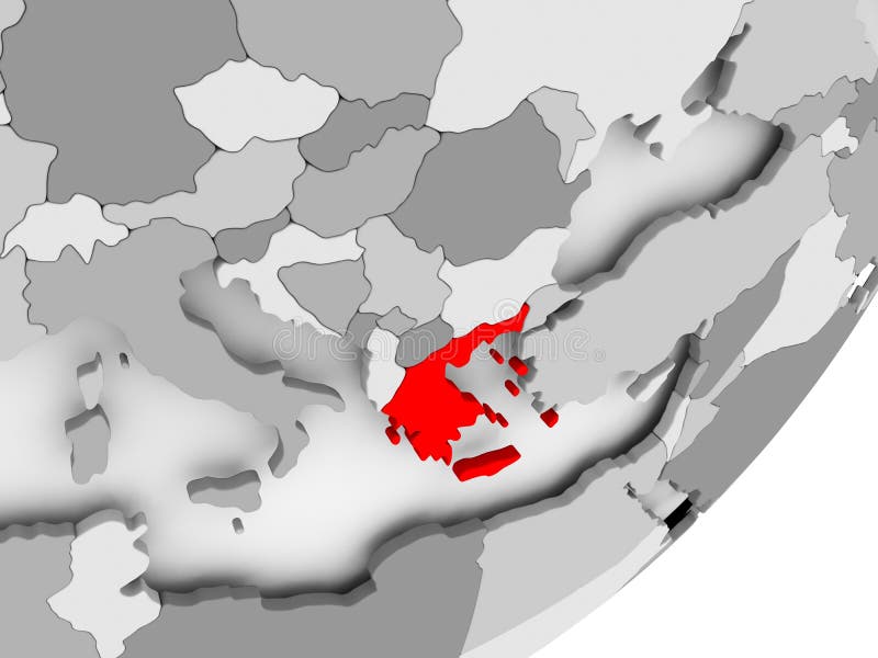 Greece in red on grey map stock illustration. Illustration of political ...