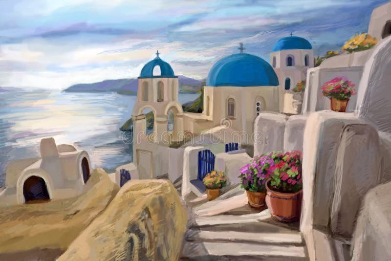 Illustration the Greek Town. Stock Illustration - Illustration of home ...