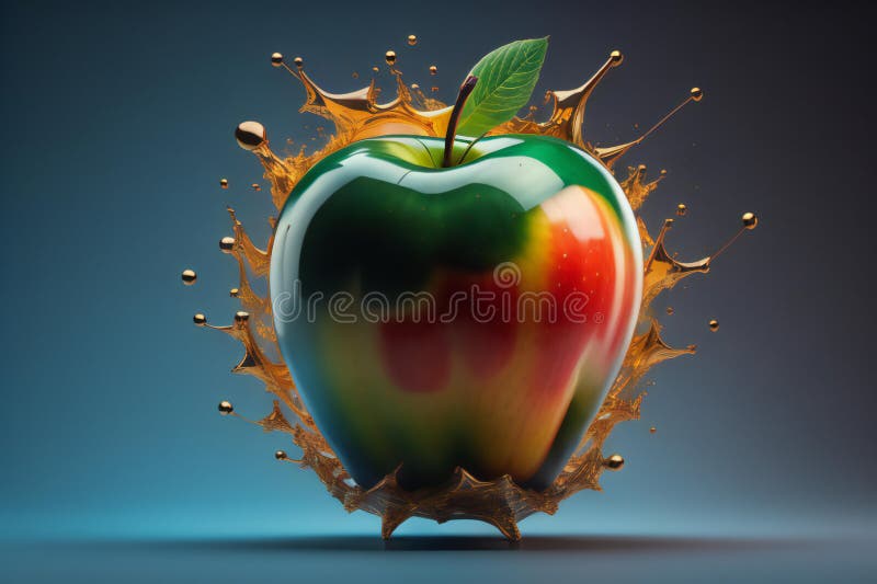 Illustration of Green Apple with Red and Orange Juice Splash. Ai ...