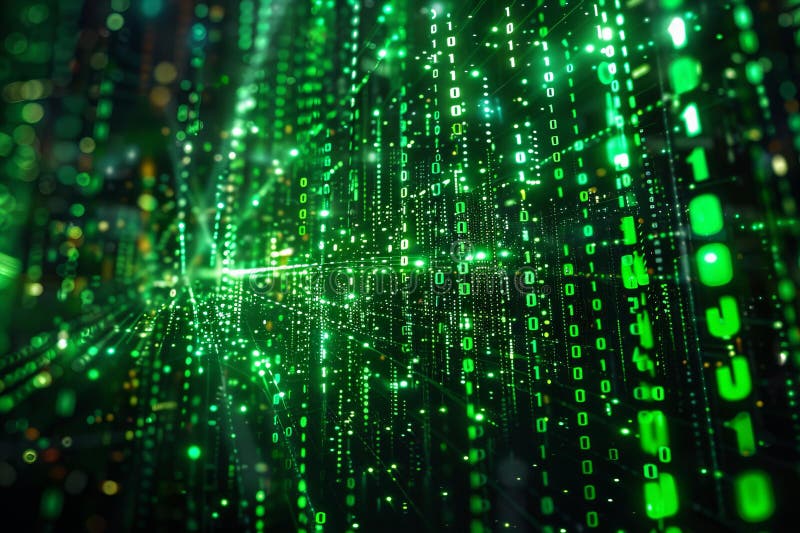 Green Code Matrix Background, on a Computer Screen, Binary Code Falling ...