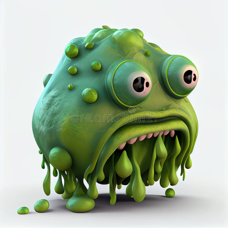 Green Cartoon Microbe Ugly Monster. AI Generative Stock Illustration ...