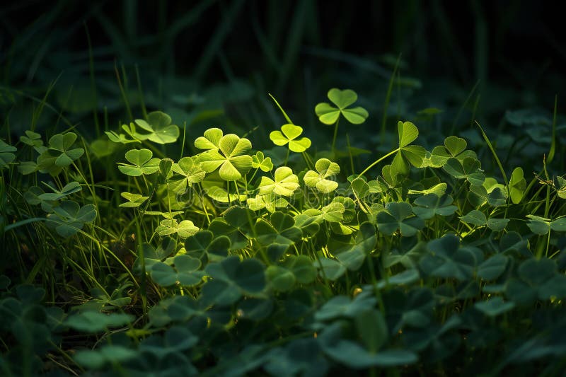 Green Clover Leaves in the Forest at Night, Shallow Depth of Field ...