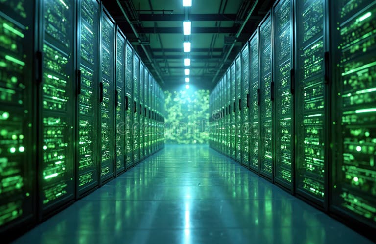 Illustration of Green Data Centers, Efficient Energy Use. Server Racks ...