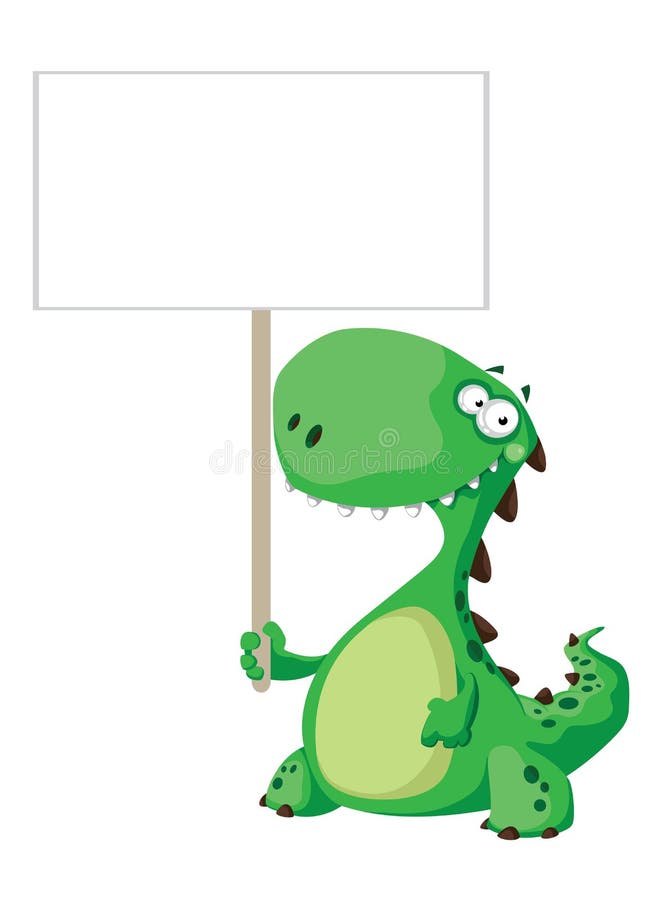 Green Dinosaur with Blank Sign Stock Vector - Illustration of cartoon ...